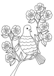 Bird sitting on a branch coloring page Royalty Free Vector