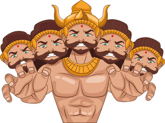 Golden ravana with ten heads hindu warrior Vector Image