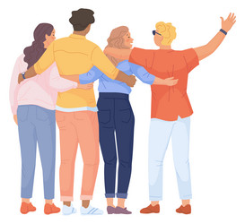 Friend hug rear view people together teamwork Vector Image