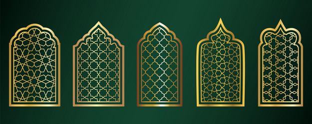 Islam frame set ramadan 3d shape golden window Vector Image