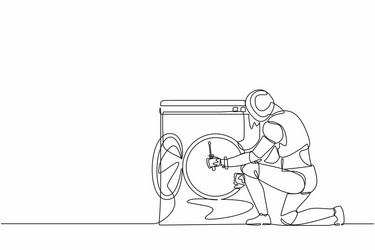 Single continuous line drawing robot fix plumbing Vector Image