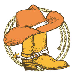 Cowboy boots hat and lasso american Royalty Free Vector
