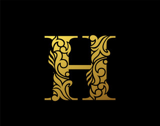 Golden h luxury logo icon vintage swirl h letter Vector Image