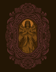 Angel praying with vintage engraving style Vector Image