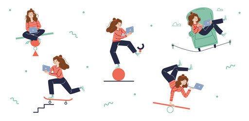 Woman balancing seesaw scale Royalty Free Vector Image