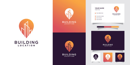 Building location logo with pin point and Vector Image