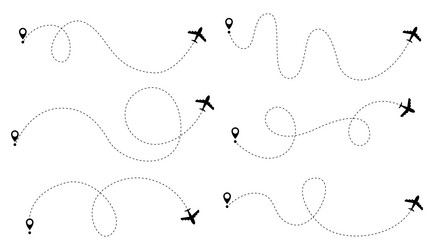 Airplane dotted route line set path travel Vector Image