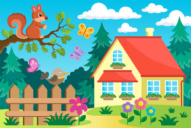 Garden and house theme background 1 Royalty Free Vector