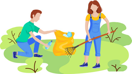 Volunteer people cleaning plastic garbage plant Vector Image
