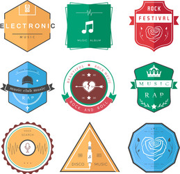 Badges rock rap classical and disco music Vector Image