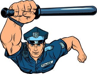 Police Officer Using Baton During Confrontation Vector Image