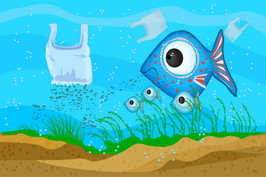 Microplastic pollution problem in ocean Royalty Free Vector