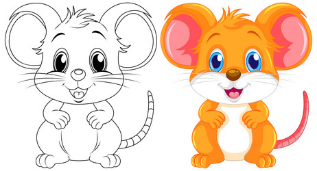 Coloring cute rat cartoon and its colour Vector Image