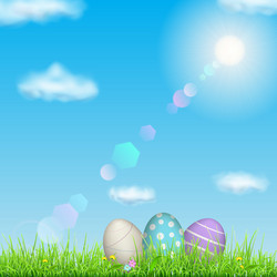 Blue sky and easter eggs Royalty Free Vector Image