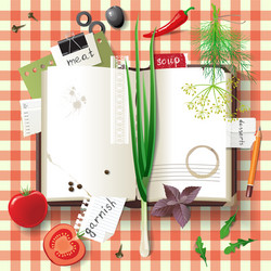 Cookbook on wooden background Royalty Free Vector Image