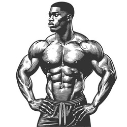 Muscular bodybuilder posing engraving Royalty Free Vector