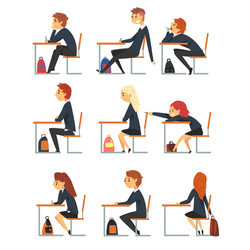 Students sitting at desks in classroom front view Vector Image
