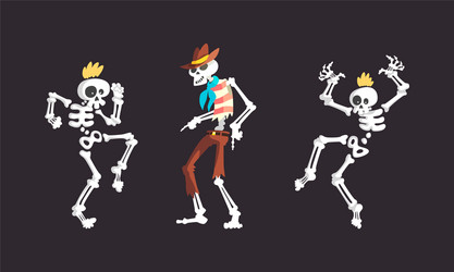 Bony skeleton character in different pose Vector Image