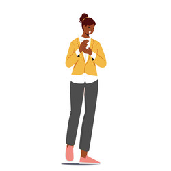 Woman character standing ovation clapping his Vector Image