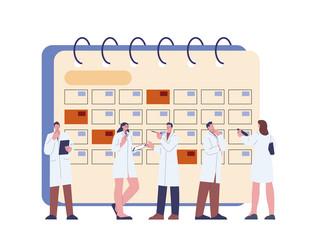 Young man with computer fills schedule calendar Vector Image