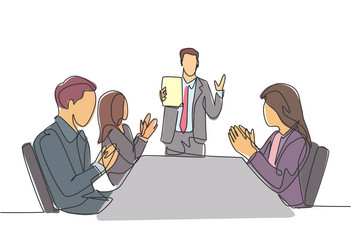 One single line drawing of young company founders Vector Image