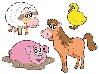 Cute country animals collection Royalty Free Vector Image
