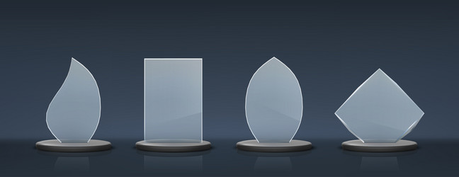 Clear glass trophy awards isolated set glossy Vector Image