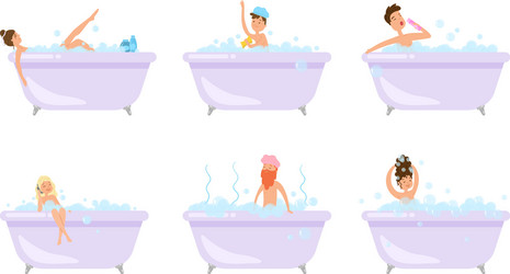 Happy men and women taking bath relaxing Vector Image