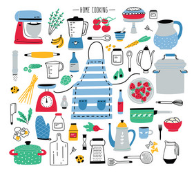 Kitchen utensils cooking scrapbook stickers Vector Image