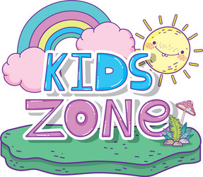 Happy kids zone word label with rainbow Royalty Free Vector