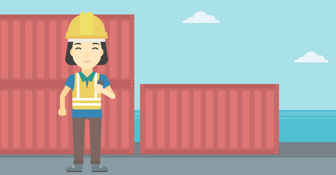 Port worker talking on wireless radio Royalty Free Vector