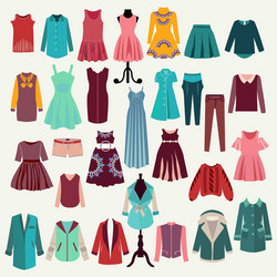 Flat set of women s clothes items stylish Vector Image