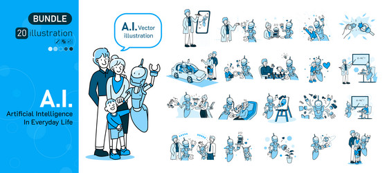 Set of artificial intelligence group robot ai Vector Image