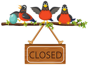 Bats standing on tree branch with closed sign Vector Image