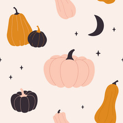 Seamless pattern of gentle pink halloween pumpkins