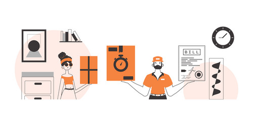 Parcel delivery team linear modern style Vector Image