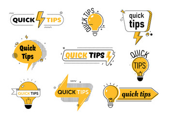 Quick tips icons badges and symbols Royalty Free Vector