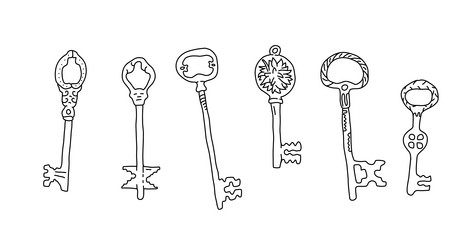 Retro key doodle collection set of different hand Vector Image