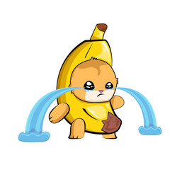 Banana cat meme isolated on yellow Royalty Free Vector Image