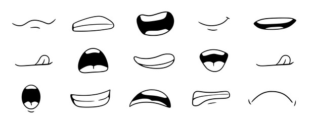 Cartoon mouth smile happy sad expression set Vector Image