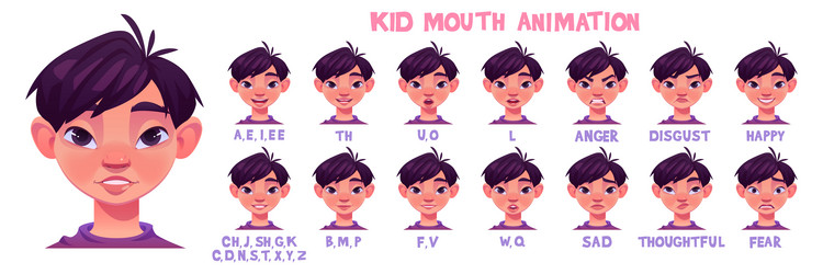 Girl mouth animation expression pronunciation Vector Image