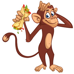 Cartoon funny monkey chimpanzee holding falafel Vector Image