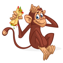 Cartoon funny monkey chimpanzee holding falafel Vector Image