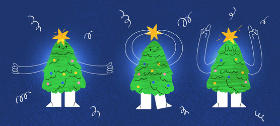 Happy xmas tree cartoon set fun character Vector Image