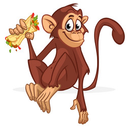 Cartoon funny monkey chimpanzee holding falafel Vector Image