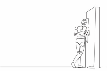 Single continuous line drawing robot standing Vector Image