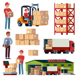 Warehouse workers parcels boxes delivery shipping Vector Image