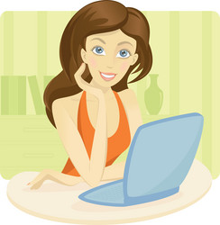 Pretty Young Woman Sitting With A Laptop Vector Image