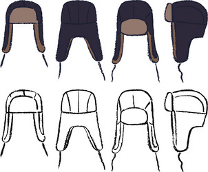 Ushanka russian winter hat outlined template Vector Image