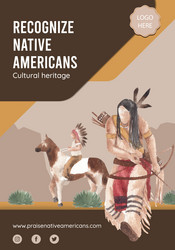 Poster template with native american Royalty Free Vector